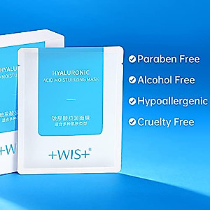 +WIS+ Hyaluronic Acid Essence 24 Sheet Mask，with Aloe Vera, Vitamin B5, Deep Hydration and Moisturizing Anti Aging Facial Mask，Beauty Mask For All Skin Care Type
