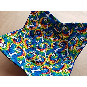 Tie Dye Dog Bone Paw Print Microwave Bowl Cozy Hippie Puppy Reversible Microwaveable Potholder Bowl Buddy BoHo Bohemian Puppy Kitchen Linens Handmade Housewarming Hostess Gifts Under 10