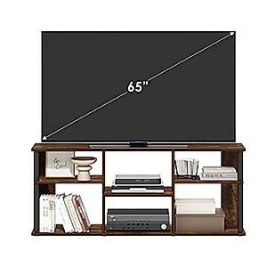 Furinno Classic Stand with Plastic Poles for TV up to 65-Inch, Amber Pine/Black