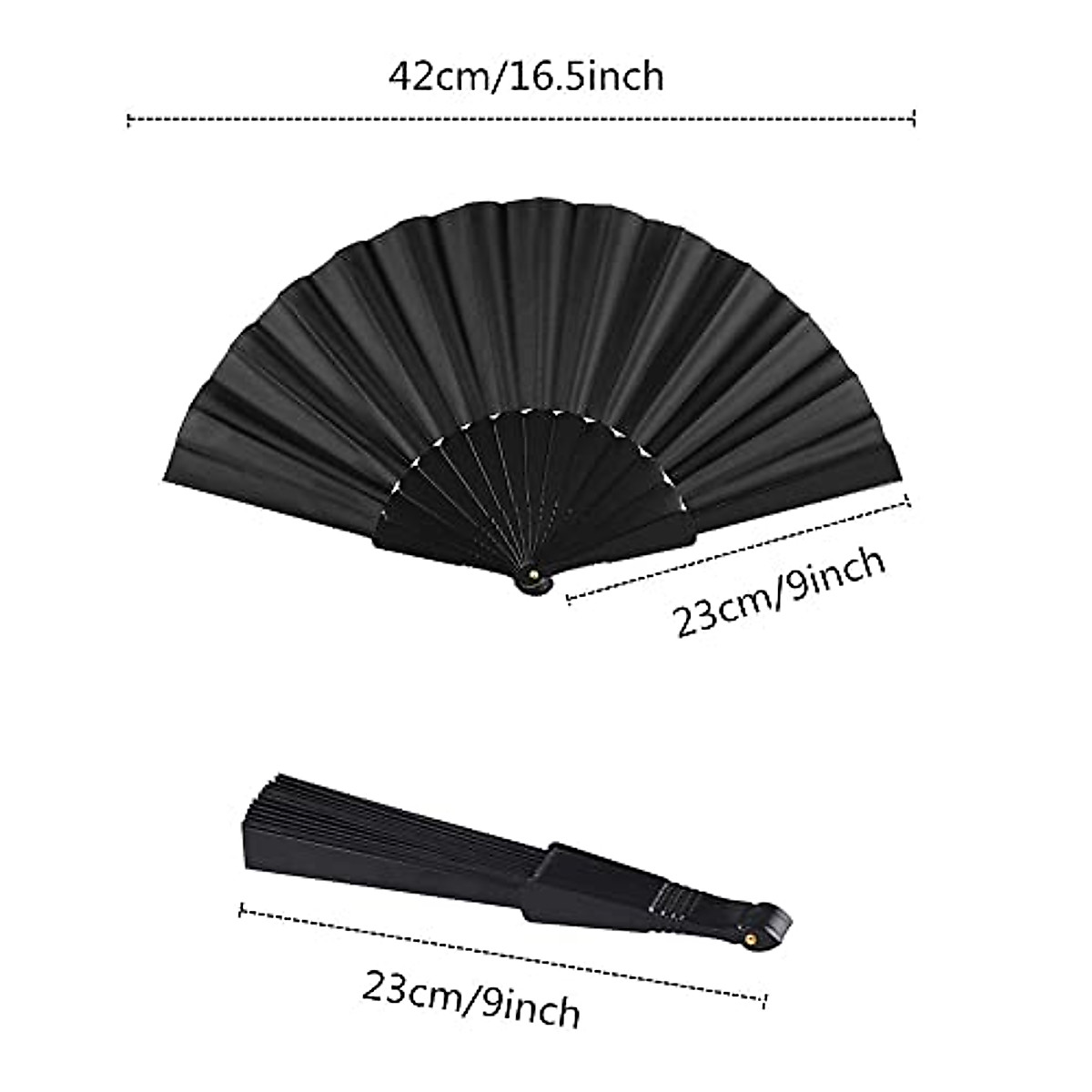 Minelife 4 Pieces Black Handheld Folding Fan, Decoration Fold Hand Fan Nylon Cloth Chinese Fan for Party Favors, Dancing, DIY Decoration