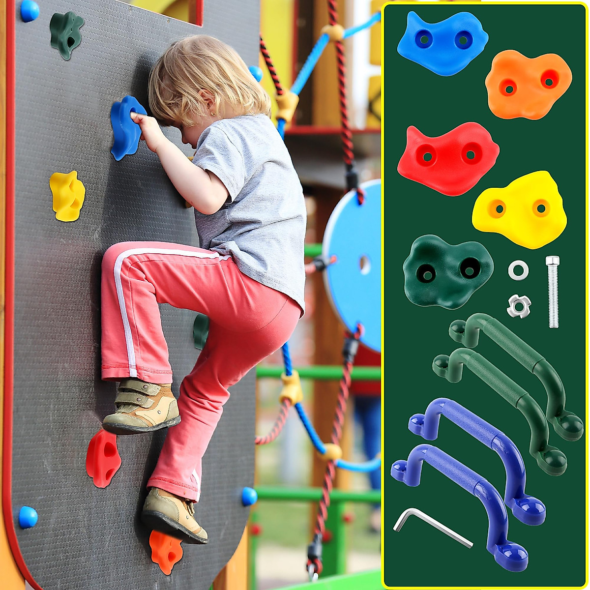 Puteraya 30 Pcs Rock Wall Climbing Holder Colorful Pig Nose Shape Climbing Stones Set with 4 Pcs Safety Handles for Kids Indoor Outdoor Playground Backyard Playset