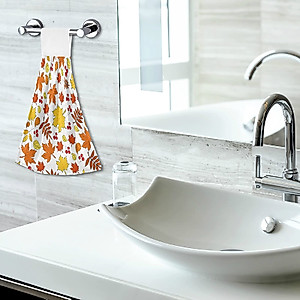 Autumn Maple Leaves Hanging Kitchen Towel Berry Fall Leaf Hand Tie Towels Set 2 Pcs Tea Bar Dish Cloths Dry Towel Soft Absorbent Durable for Bathroom Laundry Room Decor