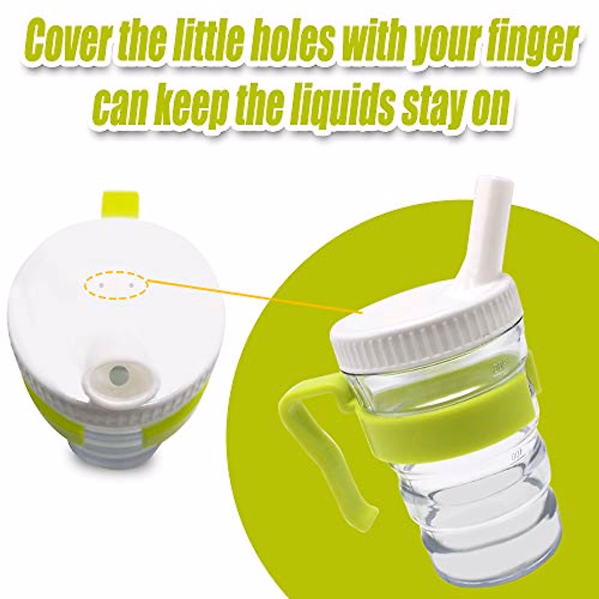 Kirimon Flow Control Spill Proof Cup with Two Style Lids - Spill-Resistant, Leak-Proof,Break-Proof Feeding Cup for Elderly,Disabled and Adults