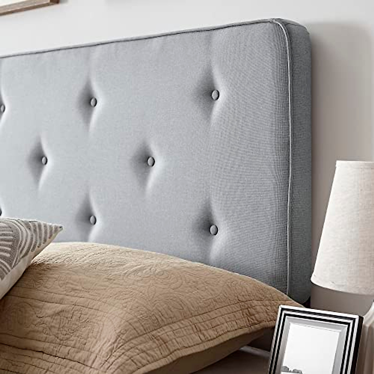 Classic Brands Maxwell Tufted Upholstered Headboard, Light Grey, Queen