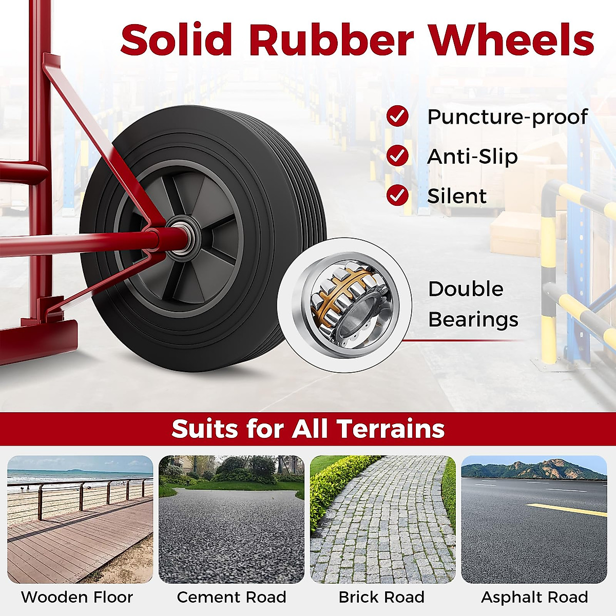 Goplus Hand Truck, P-Handle Hand Truck Dolly w/Vertical Loop Handle, 10” Rubber Wheels, 15”x8” Foldable Nose Plate, 660LBS Capacity, Heavy Duty Metal Dolly Cart for Lifting, Stairs (Red)