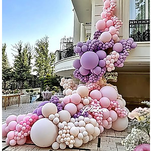 Purple Balloon Garland Kit - Double Stuffed Lavender Balloons Different Sizes 18/12/5 Inch Lilac Balloon Arch Latex Balloons For Birthday Baby Shower Wedding Bachelorette Party Decorations