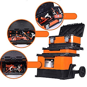 YGCBL Multifunction Portable Hand Trucks,Trolleytool Trolley Cart 3-Tier Multifunction Combined Organizer Pull Rod Household Toolbox, Bearing 50Kg, 560X390X710Mm,Black+Orange