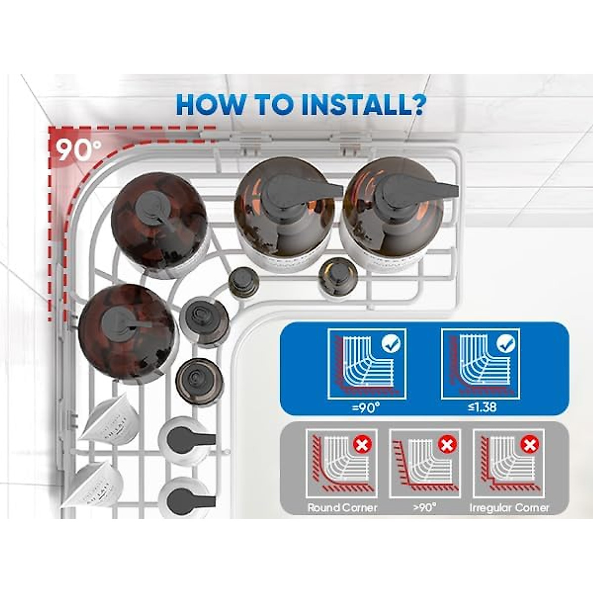 CTRLWQA Shower Caddy 5 Pack,Adhesive Corner Shower Caddy Shower Organizer for Bathroom Storage&Home Decor&Kitchen,No Drilling,Large Capacity,Rustproof Stainless Steel Bathroom Organizer (White)