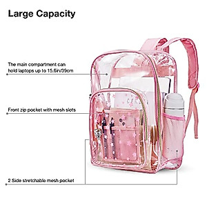 Feolaviy Clear Backpack Stadium Approved Backpack for Girls 3 Clear Stadium Backpack Set Heavy Duty Transparent Bookbag See Through PVC School Bag Transparent Backpack
