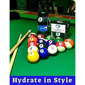 8 Ball Water Bottle - Collapsible Silicone Durable Handheld H2O Wide Mouth Black Sports Billiards Ball Container holds 19oz