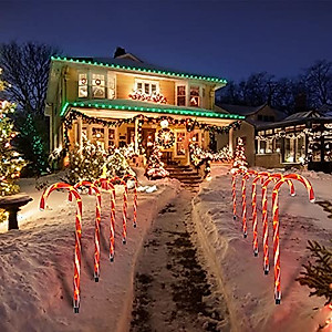LED Christmas Candy Cane Pathway Marker Lights Set of 10 Xmas Decorations Outdoor Stake Light with 8 Lighting Modes Supper Bright for Walkway Patio Garden Decor