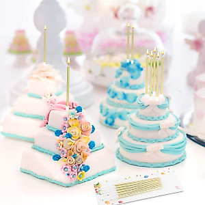 24 Count Party Long Thin Cake Candles Metallic Birthday Candles in Holders for Birthday Cakes Cupcake, Gold
