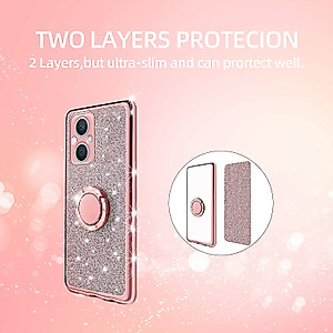 KuDiNi for N20 Phone Case, OnePlus Nord N20 5G Case for Women Cute Glitter Crystal Soft Clear Tpu Luxury Bling Protective Cover with Kickstand Strap for OnePlus Nord N20 5G (Glitter Rose)