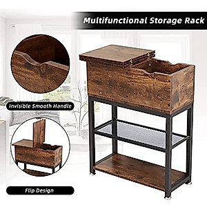 Side Table Living Room with Side Opening and Flip Top, 12" D x 24" W x 28" H, Narrow End Table Rustic End Tables with USB Ports and Outlets, Narrow Side Table(2 Pack)