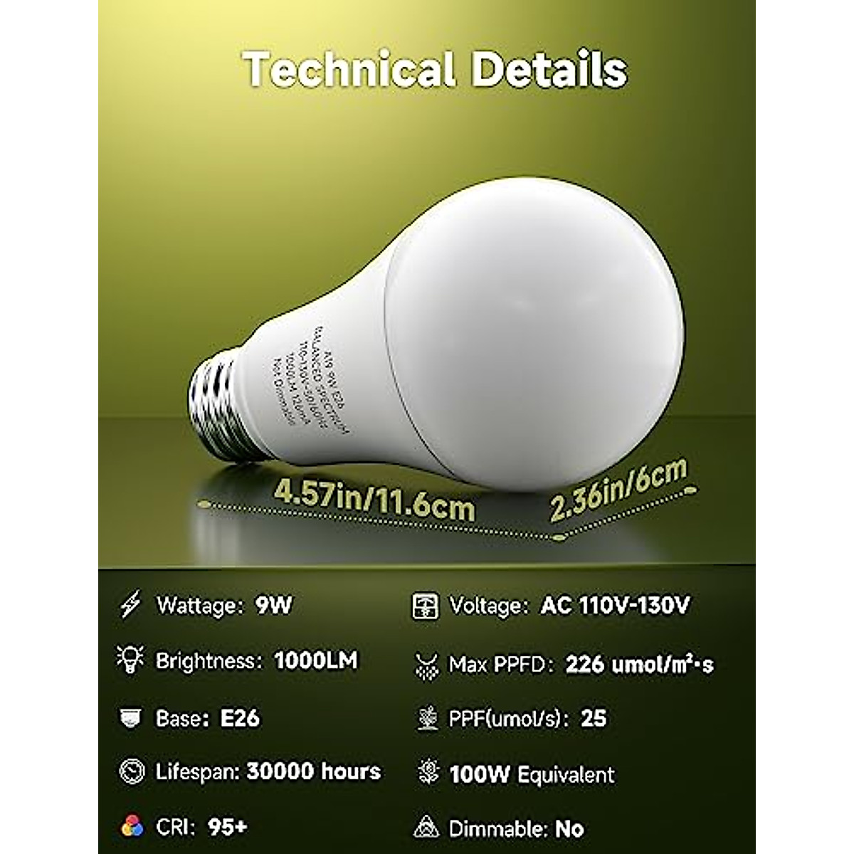 UNILAMPRO Grow Light Bulbs, A19 Grow Light Bulb, Full Spectrum Light Bulb, Plant Light Bulbs E26 Base, 9W Plant Grow Light Bulbs 100W Equivalent, Grow Light for Indoor Plants, Seeds, Flowers, 3 Pack