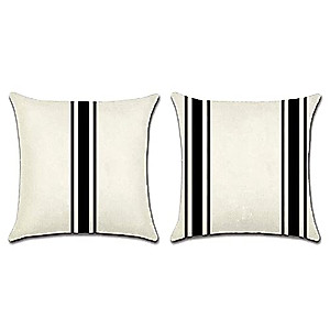 OTOSTAR Pack of 2 Outdoor Waterproof Decorative Pillow Covers 18x18 Inch Linen Geometry Pillowcases Cushion Case Garden Throw Pillow Covers Pillows Shell for Patio Furniture Couch Tent Balcony (Black)