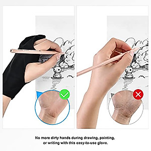 aceyoon [Upgrade] 2Pack Drawing Glove, Two-Finger Artist Gloves for Digital Graphic Tablet, Elastic Painting Gloves for Right/Left Hand Artists, for Paper Sketching, iPad, Painting