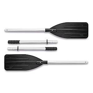 Intex 69625E 54 Inch Paddle Black 2 Piece Lightweight Aluminum Dual Purpose Inflatable Boat Oars with Ribbed Blades and Retainer Rings, Pair
