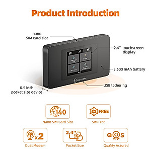 GlocalMe DuoTurbo 4G LTE Portable WiFi Mobile Hotspot Device for Travel, SIMFREE, No Contract, with US 8GB & Global 1GB Data in 150+ Countries, Support 10 Devices Connected (Black)