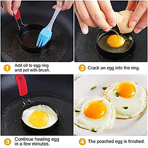 Egg Rings Set of 4, Non-stick Stainless Steel Egg Ring, Cooking Rings with Anti-scalding Handle for Camping and Breakfast (Oil Brush Included)