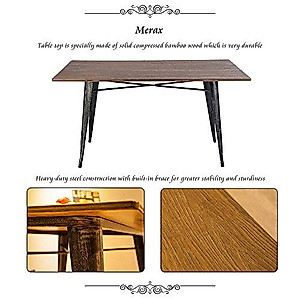 Merax Antique Style Rectangular with Metal Legs 59''x 36'', Distressed Black, Only Table Not Include Bench or chairs