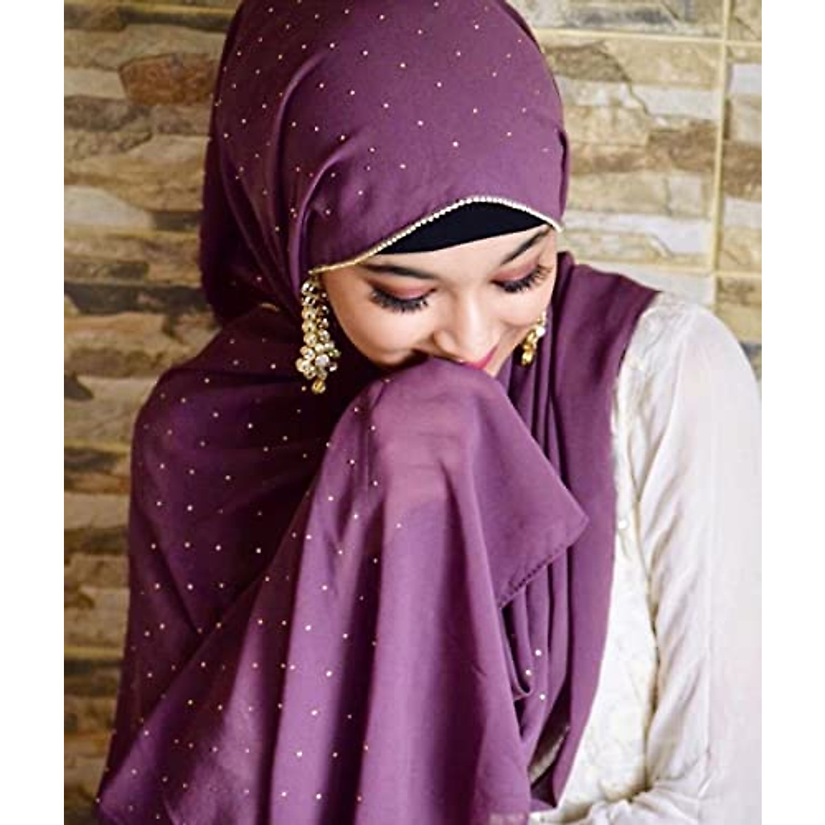 ANKOMINA Women Soft Chiffon Rhinestone Long Scarf Shawl Fashion Muslim Hijab Head Wrap Scarves