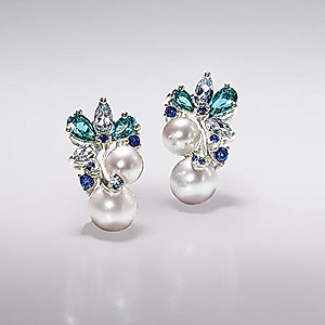 Ross-Simons 6-8.5mm Cultured Pearl and 2.00 ct. t.w. Sky Blue Topaz and London Blue Topaz Earrings With .10 ct. t.w. Sapphires in Sterling Silver