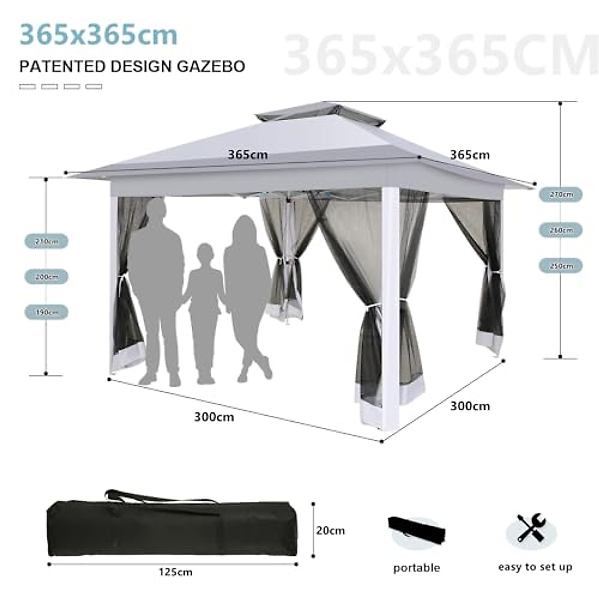 COBIZI 12x12 Pop up Gazebo on Clearance with Mosquito Netting,carpas para Patio Deals,Outdoor Canopy Tent with Portable Carrying Bag, Patio Gazebo for Garden Backyard, Lawn & Beach,Grey