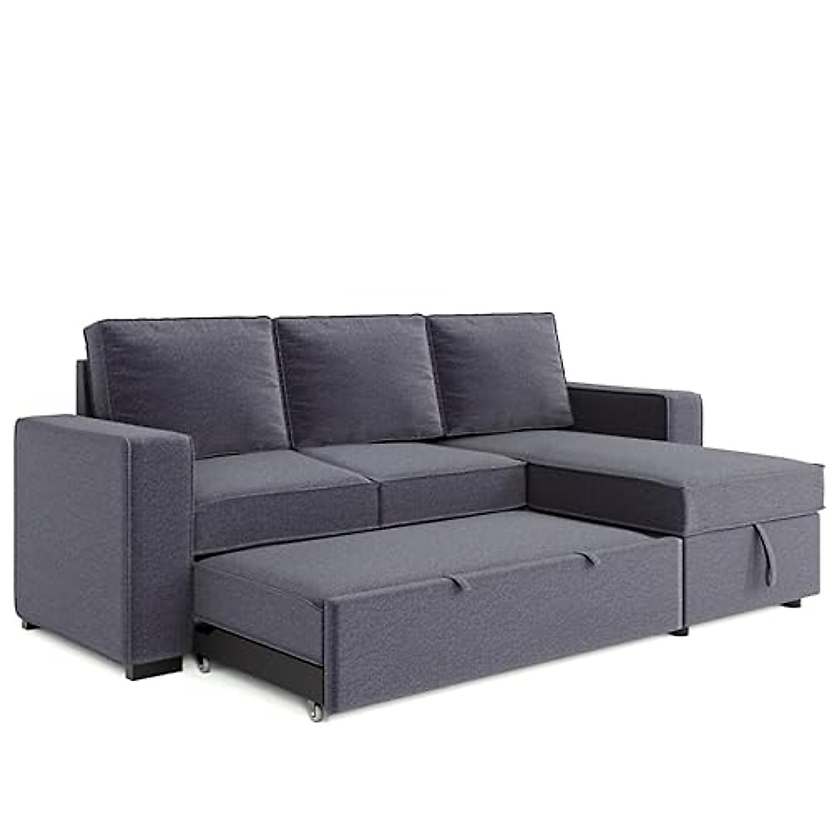 DOUBAO 91" Reversible Pull Out Sleeper Sectional Storage Sofa Bed,Corner Sofa-Bed with Storage Chaise Left/Right Handed Chaise