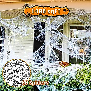 HIVIEW 1400sqft Halloween Spider Webs Decorations, with 60 Fake Spiders & Super Stretch Cobweb Halloween Party Supplies for Outdoor Indoor Halloween Decor