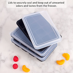 Silicone Ice Cube Trays with Lid for Freezer 3 Pack, Annaklin 12-Grid Easy Release Stackable Small Ice Trays Ice Cube Molds for Cocktail, Whiskey, Chocolate, Flexible & Removable Lids, BPA Free, Black