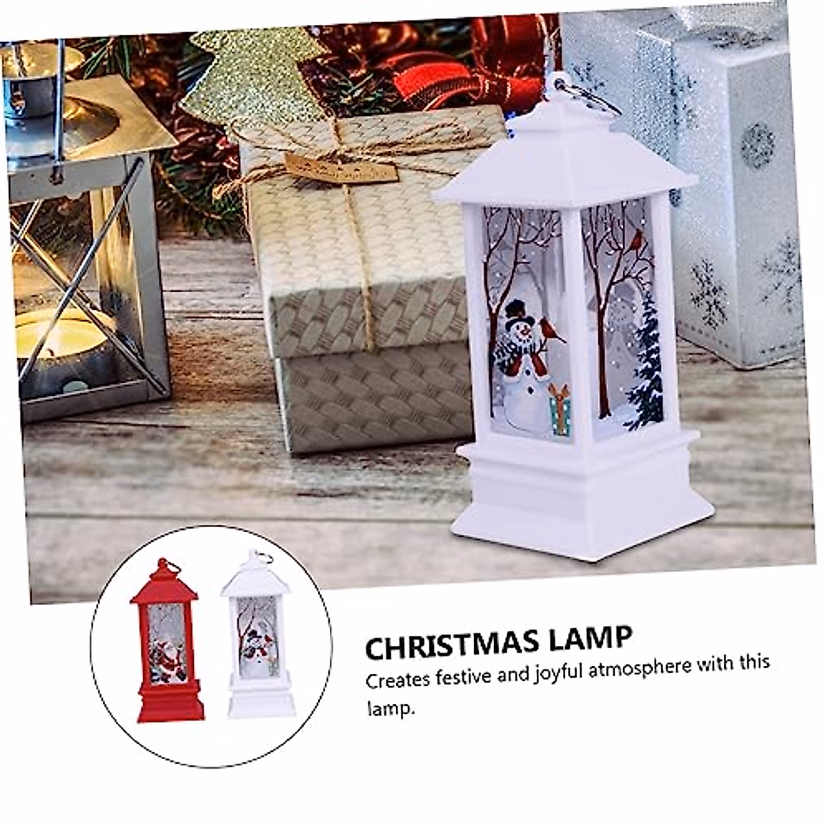 NOLITOY 2pcs Christmas Flame Lights Christmas Decorative Lantern Santa Snow Globe Lantern LED Christmas Lantern Table Top Decor Small Telephone Booth Lamp Snowball Christmas Plastic