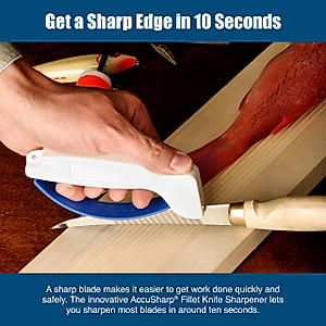 AccuSharp Knife & Tool Sharpener, Restores, Hones & Sharpens Straight & Serrated Knives, Hand-Held Tungsten Carbide Sharpening Tool, White & Blue, 1 Pack