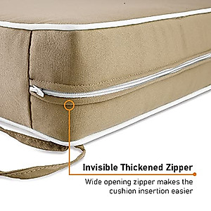 PNP FKJP 2 Pack Outdoor Chair Cushion 20" X 20" X 4", Waterproof Outdoor Seat Cushions with Non-Skid Ties, Khaki (Cushion + Cover)