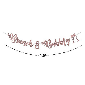 Rose Gold Glitter Brunch & Bubbly Banner Sign Garland Pre-strung for Bridal Brunch Shower Bachelorette Party Champagne Bubbly Bar