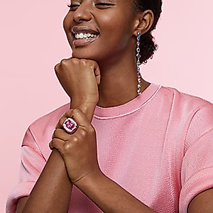 SWAROVSKI Dulcis Cocktail Ring with Pink Cushion-Cut Crystal on Iridescent Pink Aluminum Band, EU Size 50; US Size 5, Part of the Dulcis Collection