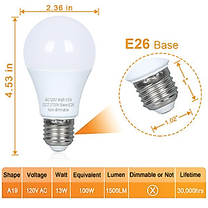 Marxlait 8 Pack LED Light Bulbs 100 watt Equivalent, Efficient 13W, Warm Light Bulbs 2700K, E26 Medium Base, Standard A19 LED Bulb, 120V, Non-Dimmable