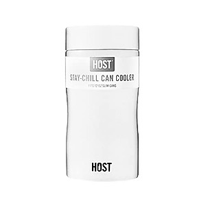 HOST Stay-Chill Beer Cozy Insulated Can Cooler Tumbler - Double Walled Stainless Steel Beer Can Insulator Holder for Slim Sized Cans - White