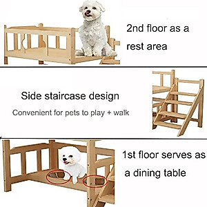 Pet Bed American Wooden Dog Bed Frame, 2-Layer Large Pet Bed, Raised Indoor Pet Furniture, with Stairs + Guardrail(Size:XL（90x55x70cm）)