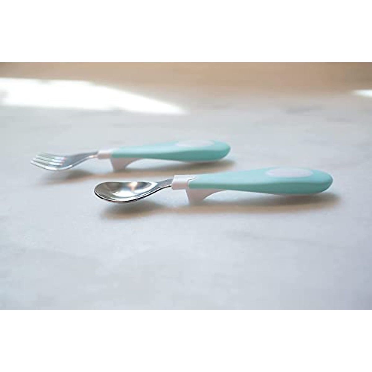 Dr. Brown’s Designed to Nourish Soft-Grip Spoon and Fork Set, Teal and No-Slip Strong Suction Bowl for Babies and Toddlers, BPA Free, 2 Pack