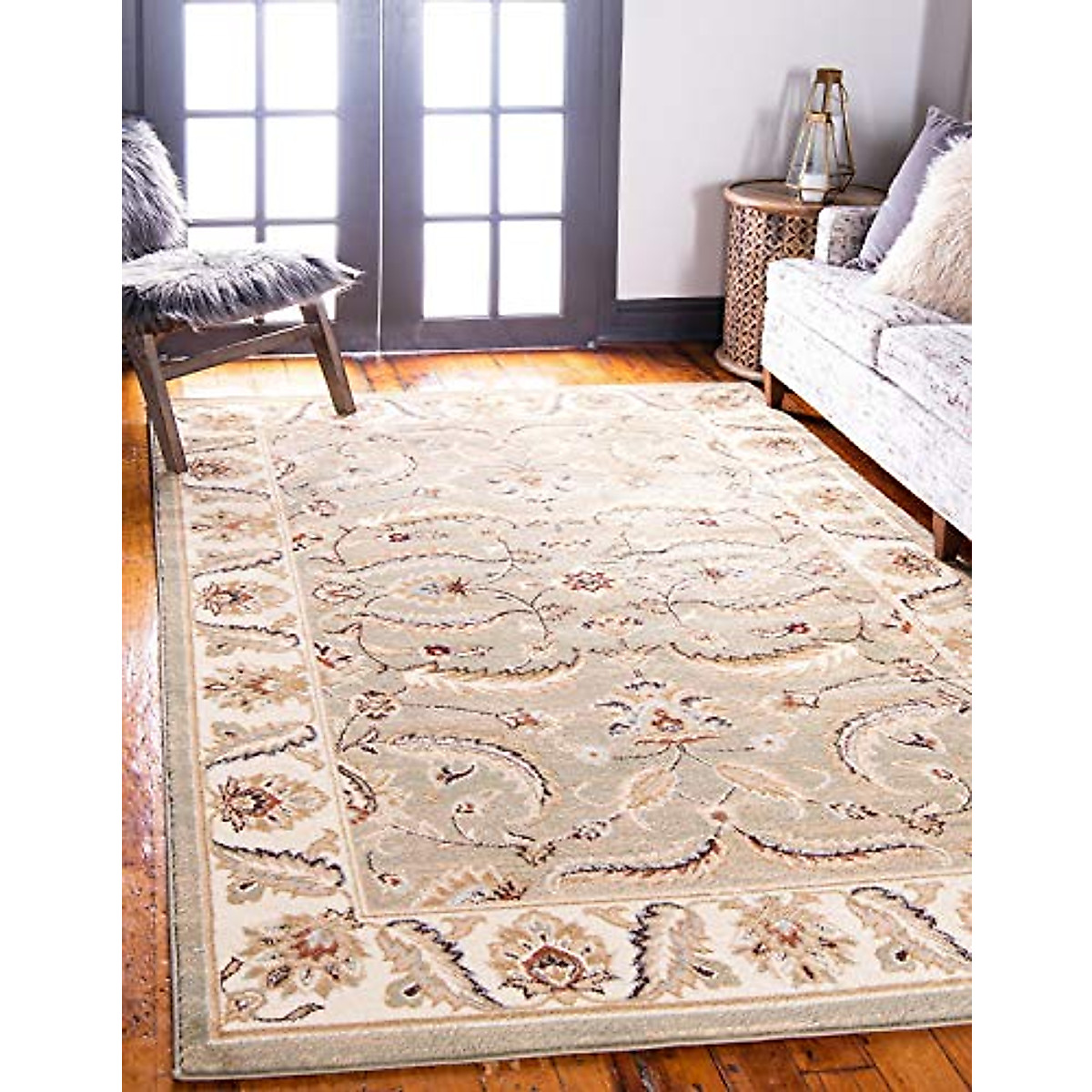 Unique Loom Voyage Collection Traditional Oriental Classic Intricate Floral Design Area Rug, 9 ft 12 ft, Light Green/Ivory