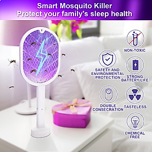 4 Pcs Electric Fly Swatter Bug Zapper Racket 2 in 1 USB Rechargeable Mosquito Racket 3000v High Powered Mosquito Killer for Indoor Outdoor Home Bedroom Kitchen Patio Office Insect