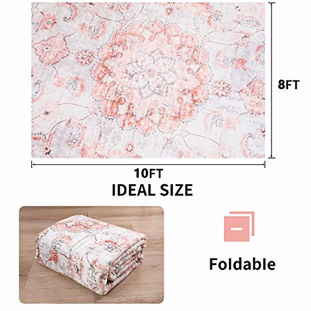 Auruge Area Rug - 8x10 Indoor Vintage Rugs Soft Fuzzy Shaggy Carpet Distressed Pink Accent Rug Non-Slip Non Shedding & Machine Washable Rug for Dining Room Living Room Bedroom Office