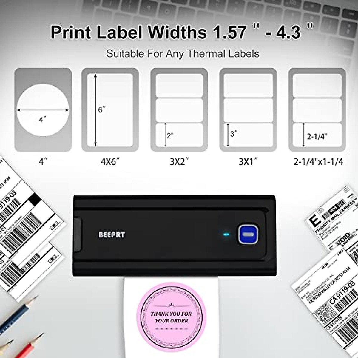 beeprt Bluetooth Shipping Label Printer - 4x6 Wireless Label Printer for Shipping Packages, Thermal Label Printer Compatible with Shopify Ebey Amazon Etsy FedEx UPS USPS Small Business Home 72pcs/min