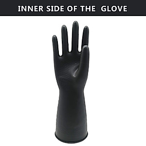 Uxglove Chemical Resistant Latex Gloves,Cleaning Protective Safety Work Heavy Duty Rubber Gloves,12.6",Black 1 Pair Size Large