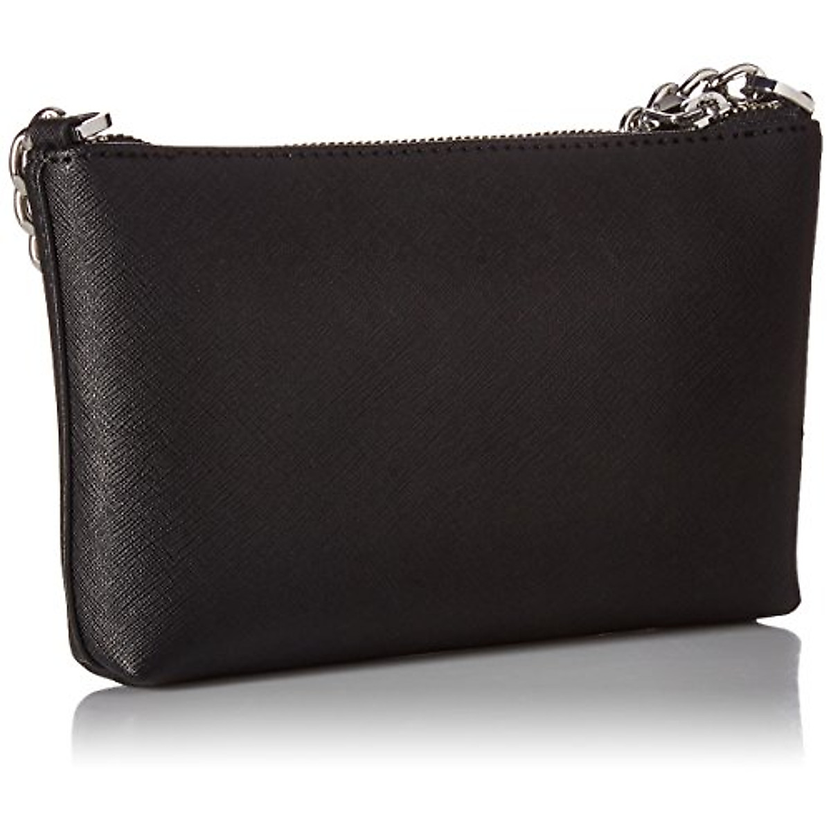 Calvin Klein Hayden Key Item Saffiano Top Zip Chain Crossbody Purse, Black/Silver