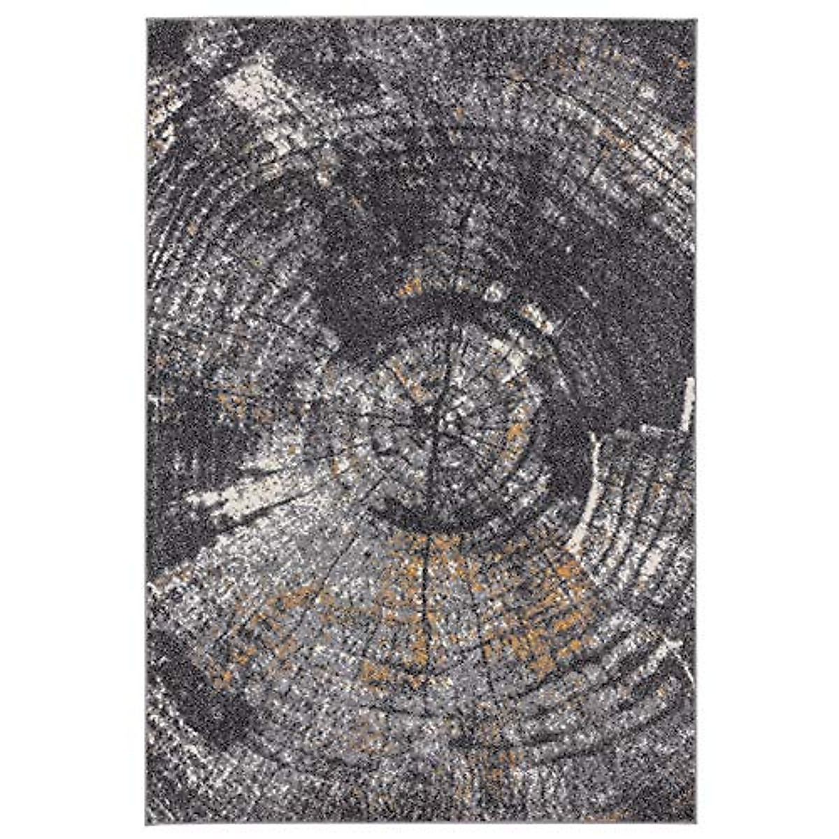 Abani Laguna Collection Grey, Yellow & Beige Contemporary Tree Ring Area Rug - 5'3" X 7'6" Modern Wood Style Accent Rug Rugs