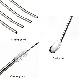 Ice Tea Spoons Long Stainless Steel Spoon Straw Bar Spoons Handle with Straw for Mixing Stirring Drinking (S-6)