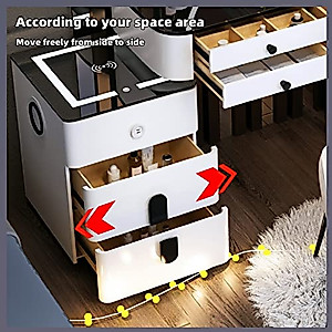 ZGNBSD Vanity Desk - Makeup Vanity with Bluetooth Speaker and Wireless Charging Station, Includes Cute Vanity Mirror and Seat, Vanity with 5 Drawers, Solid Wood, for Her (Grey)