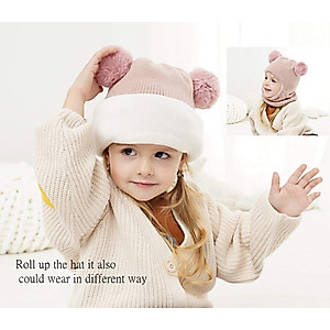 Baby Girls Boys Winter Hat Scarf Earflap Hood Scarves Toddler Kids (Pink-1, 2-5T)